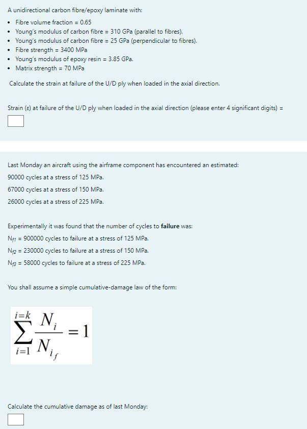 Solved A unidirectional carbon fibre/epoxy laminate with: • | Chegg.com