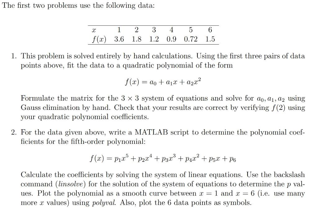 Solved The first two problems use the following data: 1. | Chegg.com