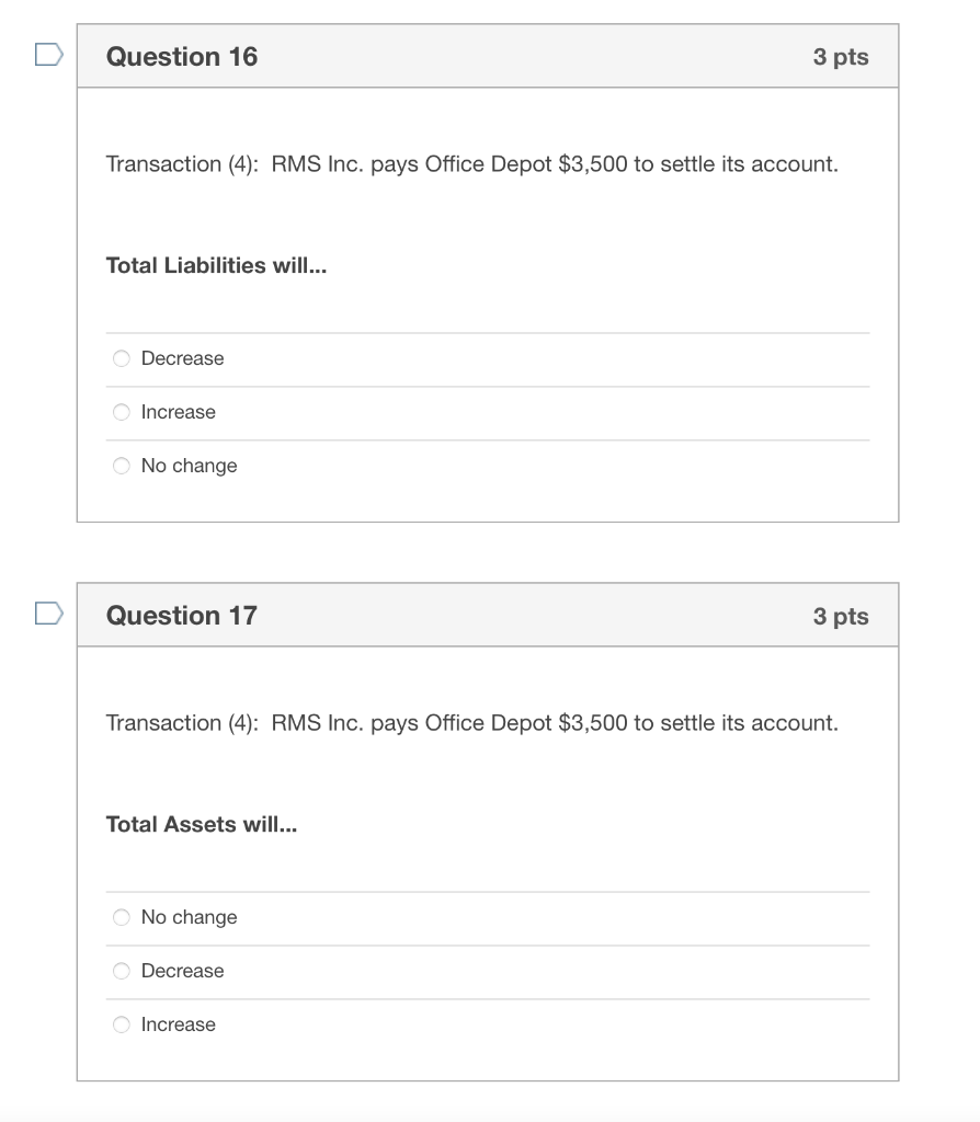 Solved Question 12 3 pts Transaction (1): RMS Inc. sells | Chegg.com