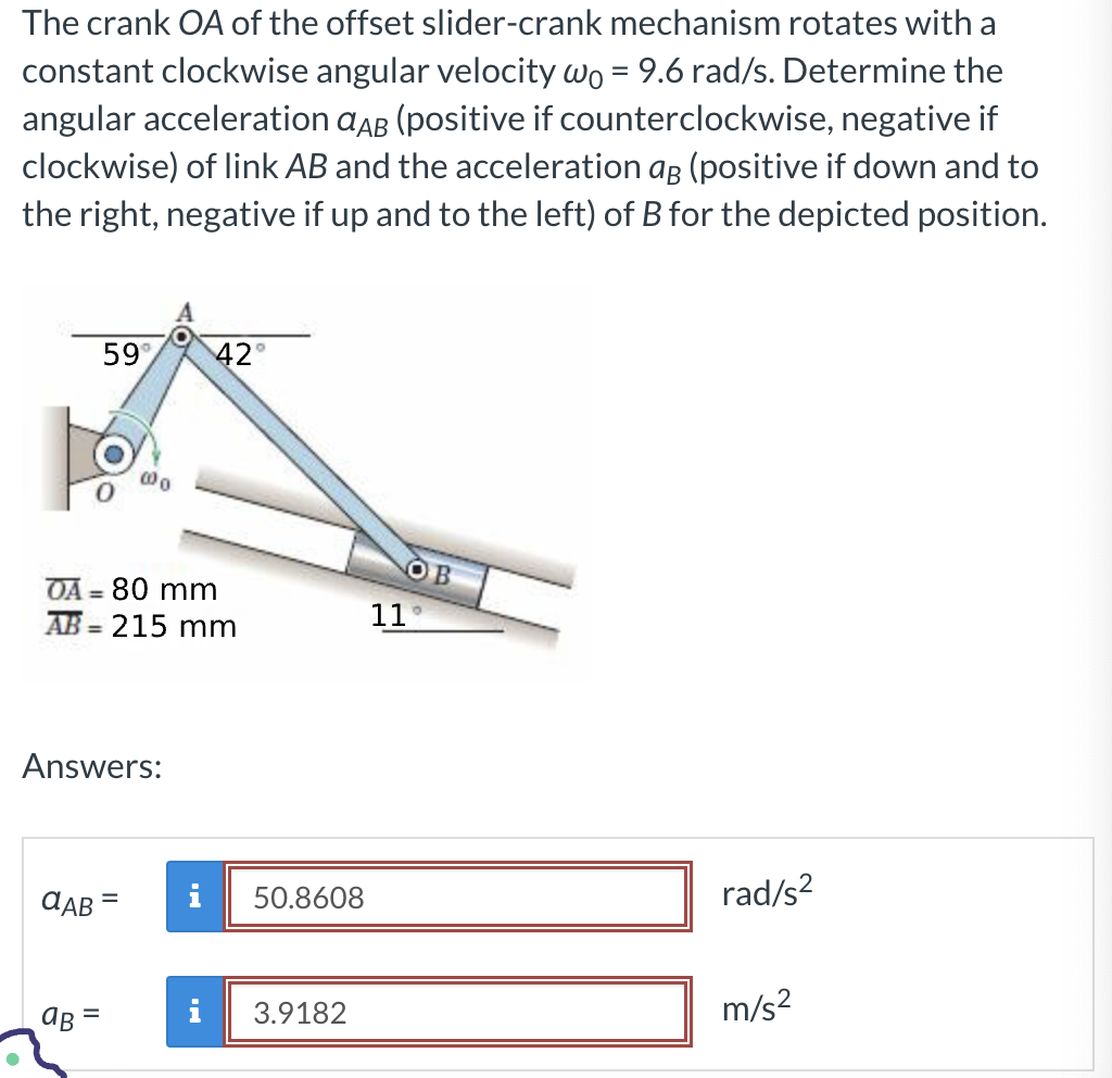 Solved The crank OA of the offset slider-crank mechanism | Chegg.com