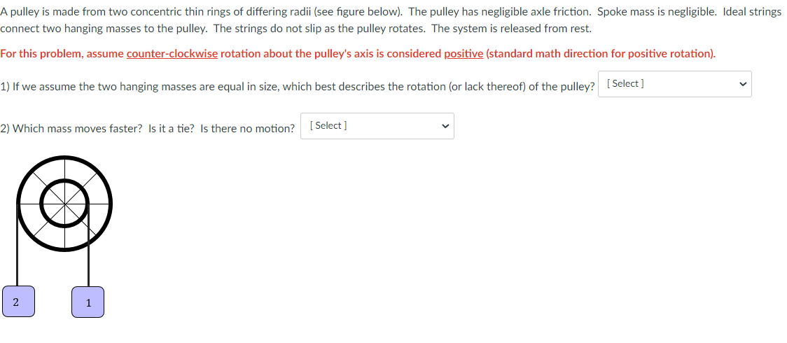 Solved A pulley is made from two concentric thin rings of | Chegg.com
