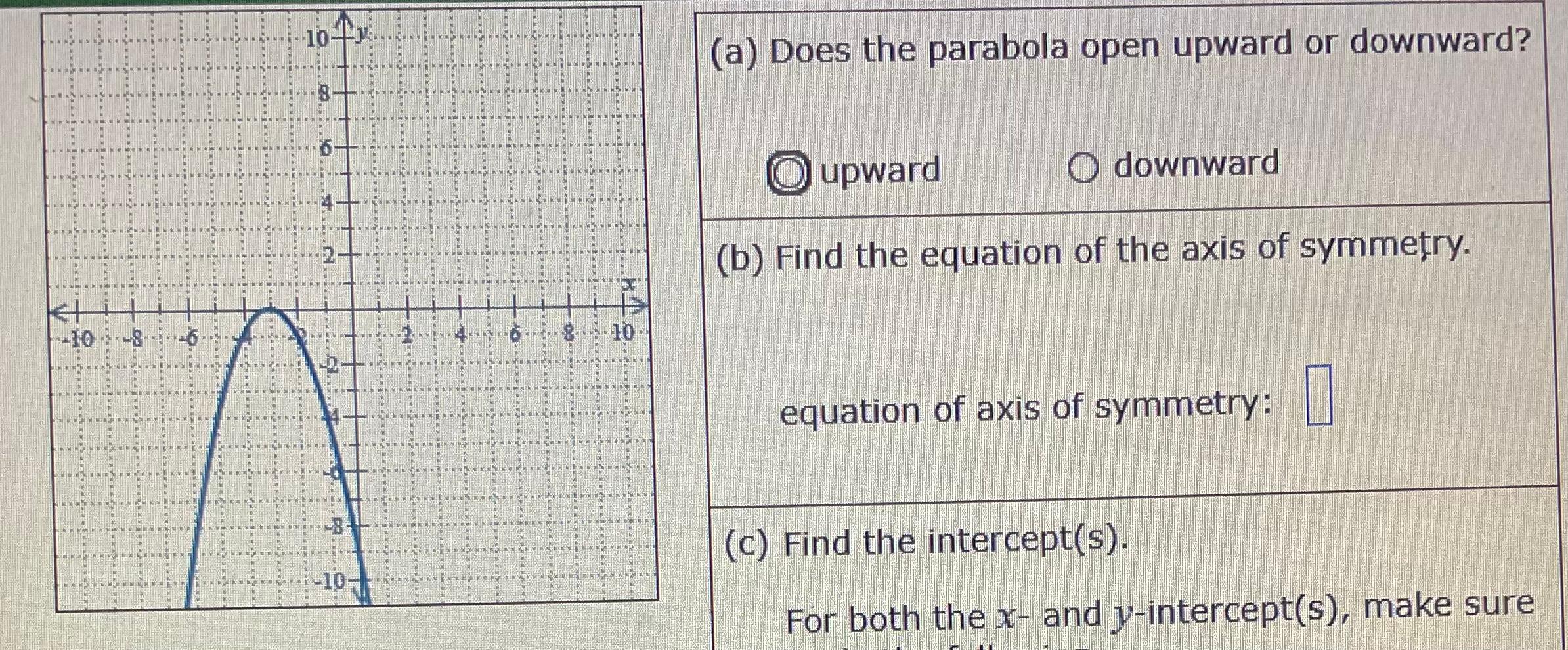 Solved (a) Does the parabola open upward or downward? upward | Chegg.com