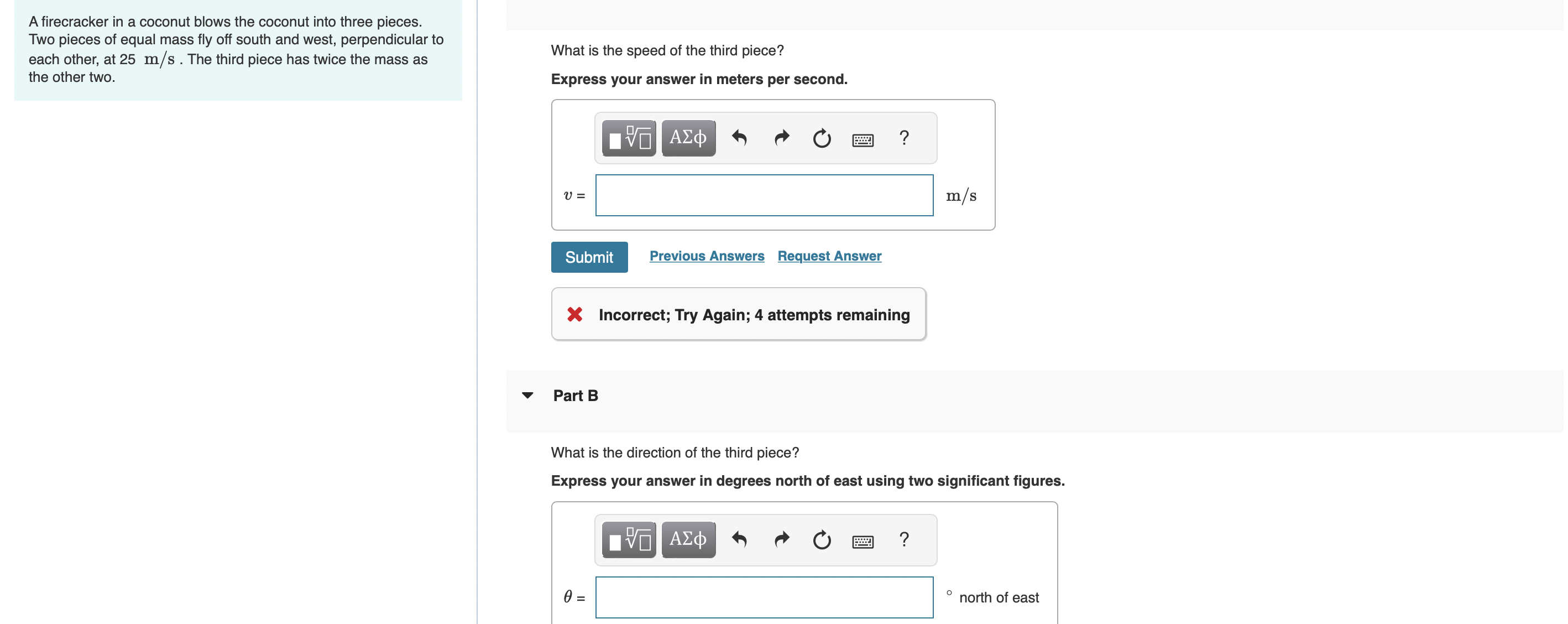 Solved A firecracker in a coconut blows the coconut into | Chegg.com