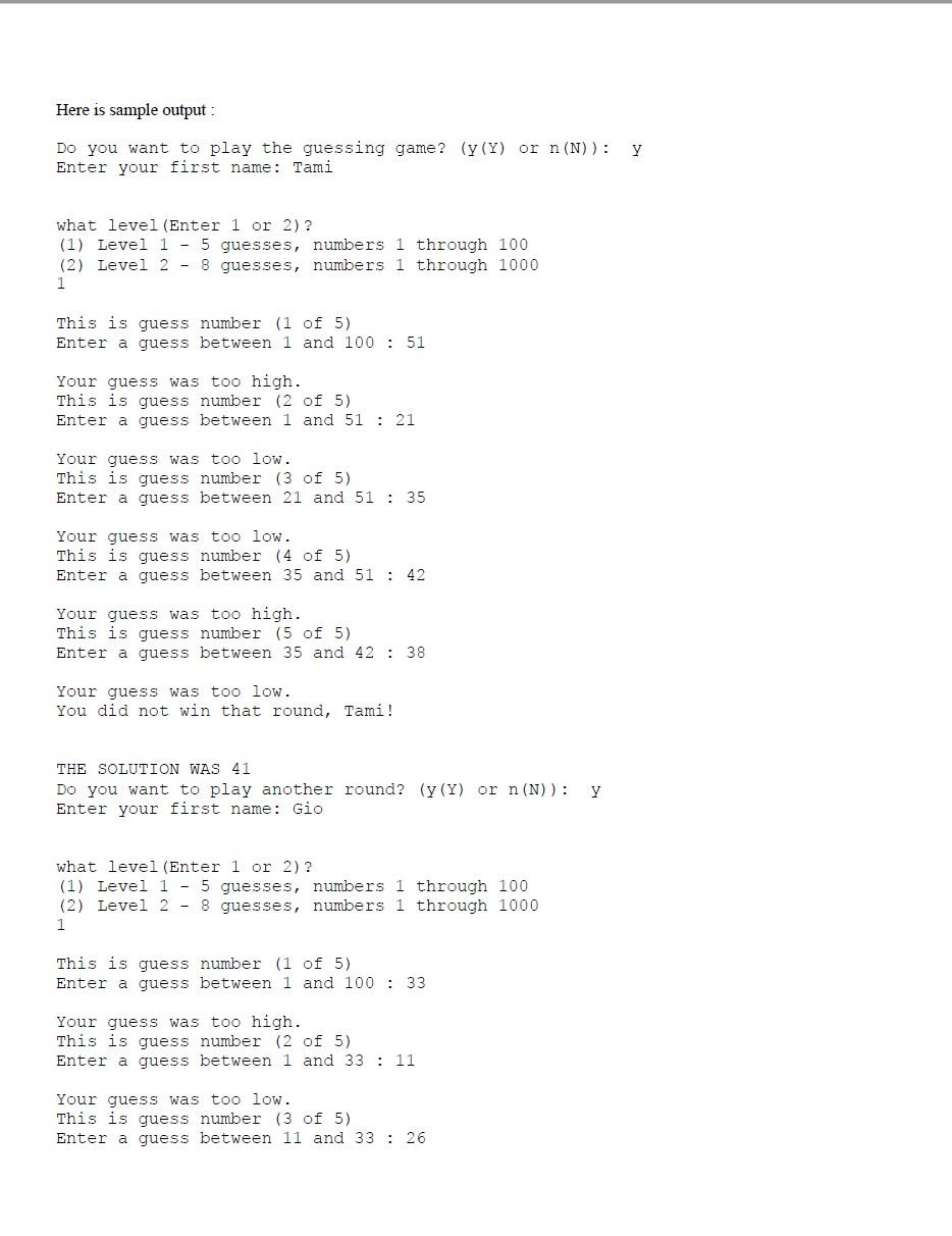 Solved COP 3014-program 5- game, number guess array | Chegg.com