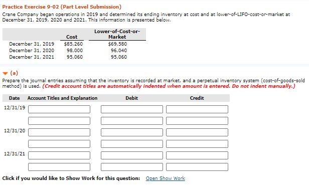 Solved Practice Exercise 9-02 (Part Level Submission) Crane | Chegg.com