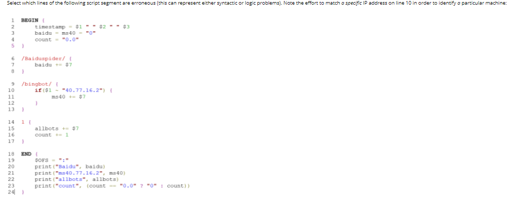 Solved Select which lines of the following script segment | Chegg.com