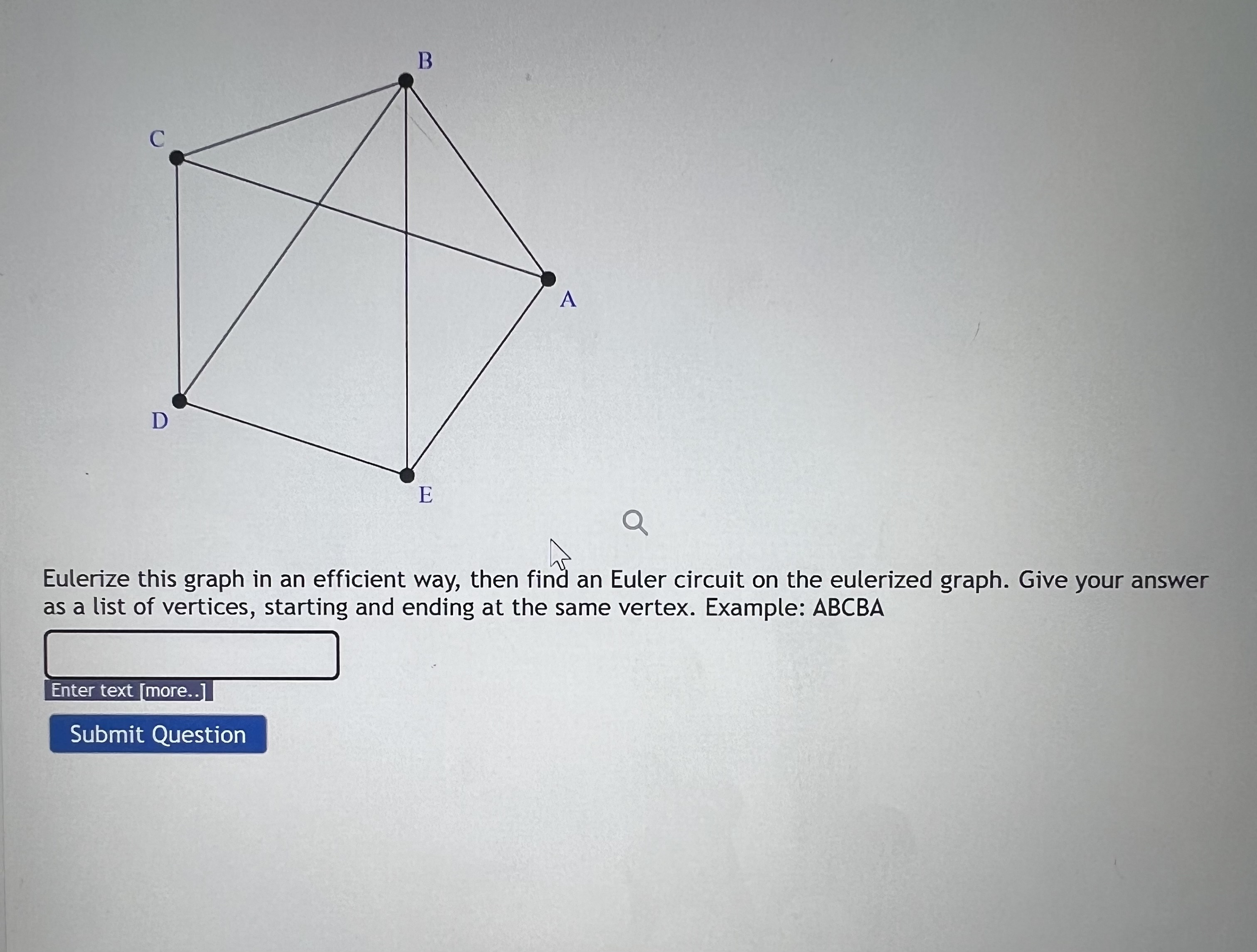 Solved Eulerize this graph in an efficient way, then find an | Chegg.com