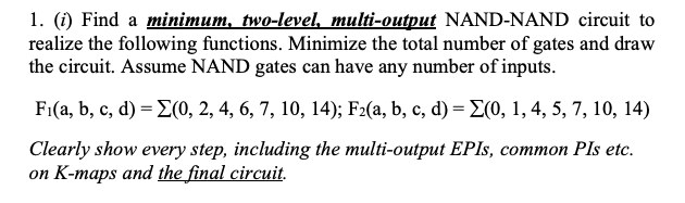 Solved 1 I Find A Minimum Two Level Multi Output 