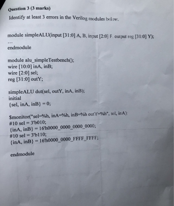 Solved Question 3 (3 marks) Identify at least 3 errors in | Chegg.com