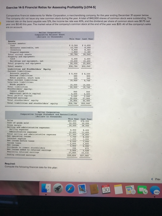 Solved Exercise 14-5 Financial Ratios for Assessing | Chegg.com