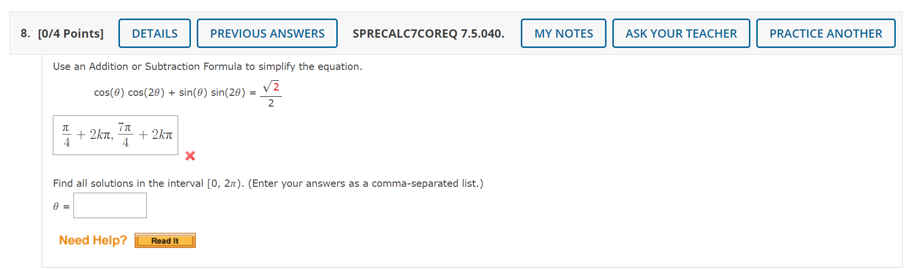 Solved Use an Addition or Subtraction Formula to simplify | Chegg.com