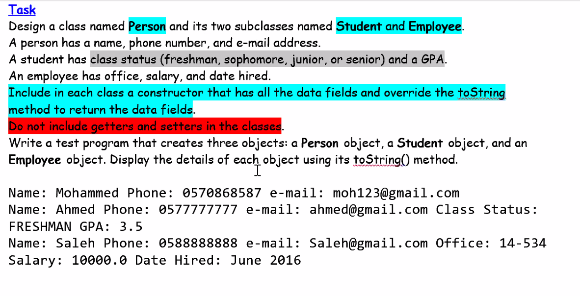Solved Task Design a class named Person and its two | Chegg.com