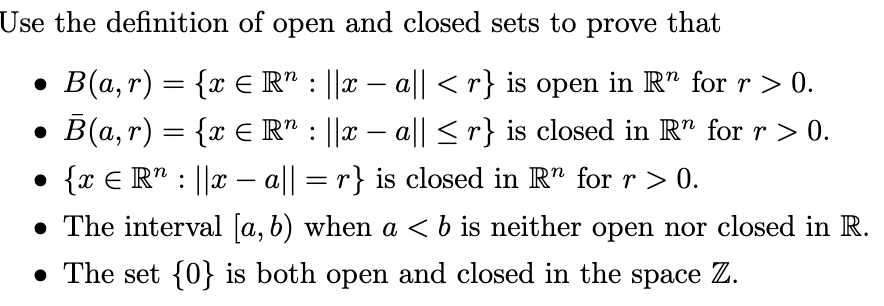 Solved Jse the definition of open and closed sets to prove | Chegg.com