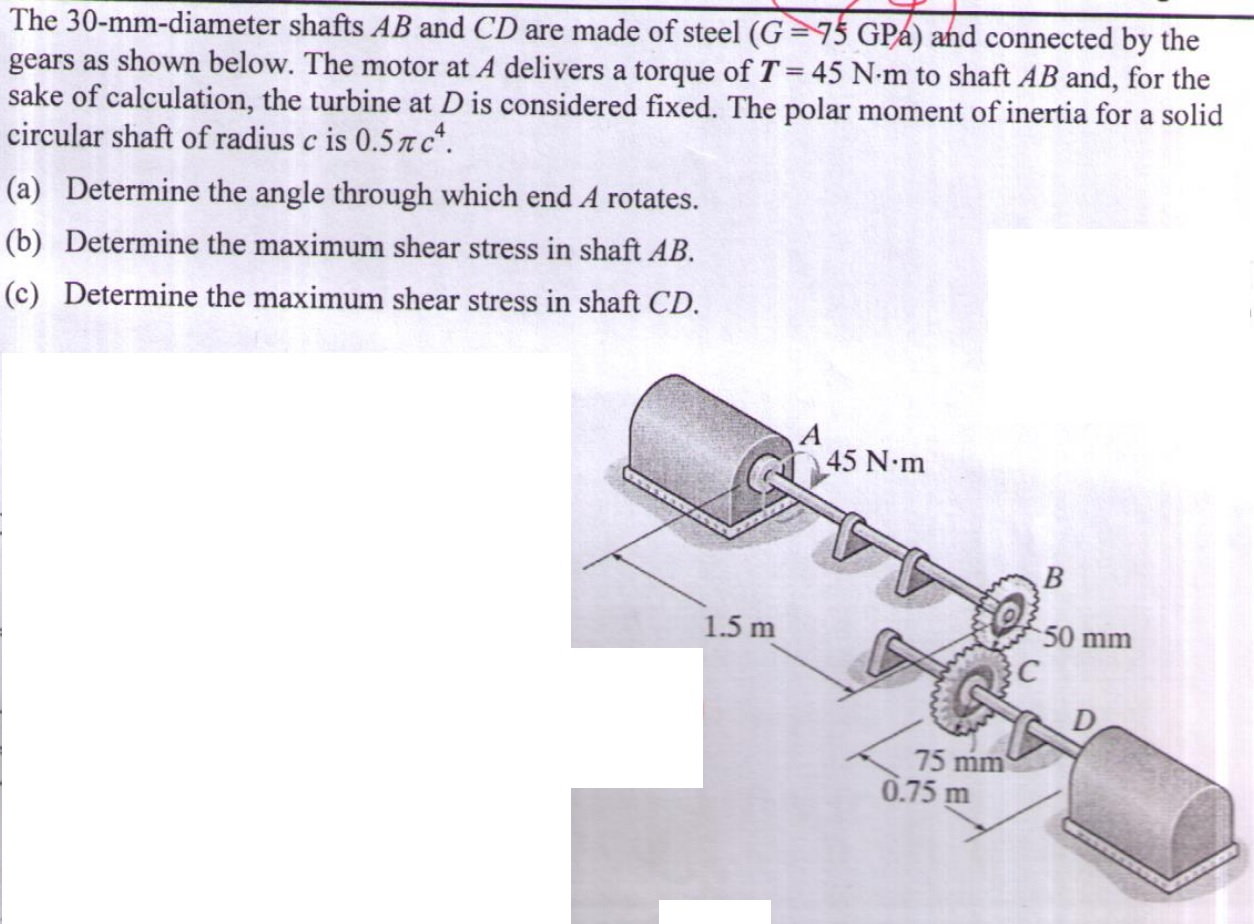 Solved The 30-mm-diameter shafts AB and CD are made of steel | Chegg.com