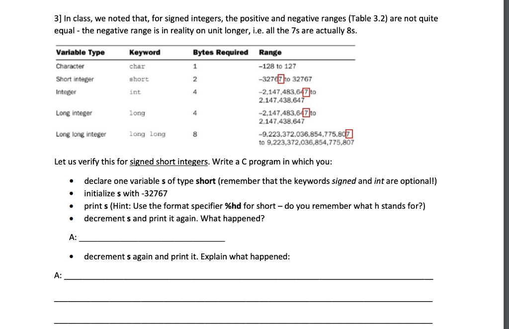 Solved 3] In class, we noted that, for signed integers, the | Chegg.com