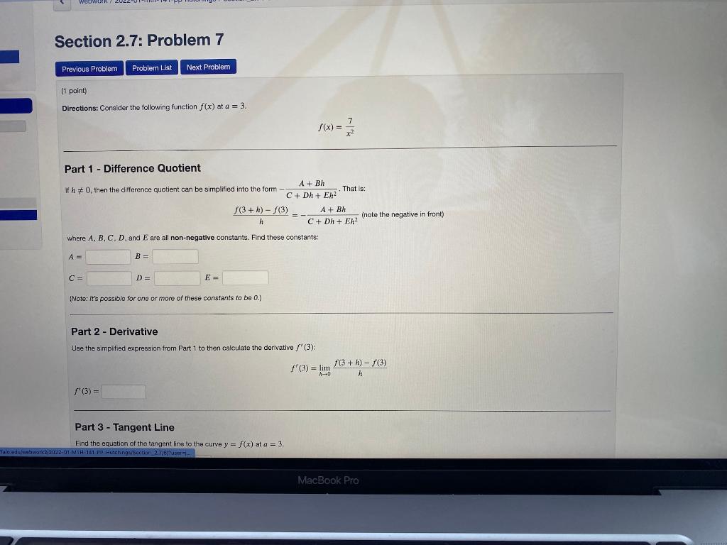 Solved WOWUR Section 2.7: Problem 7 Previous Problem Probler | Chegg.com