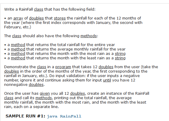 Solved Write a Rainfall class that has the following field: | Chegg.com