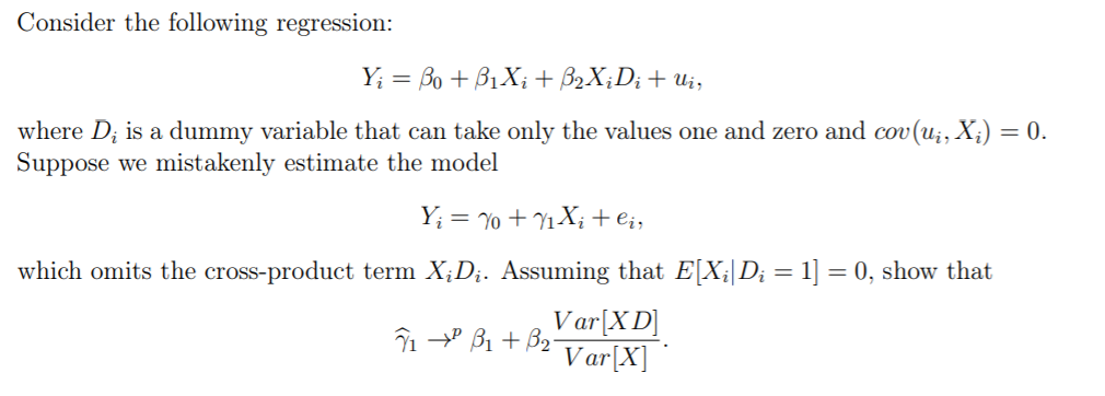 Consider the following regression: Y; = Bo + B1X; + | Chegg.com