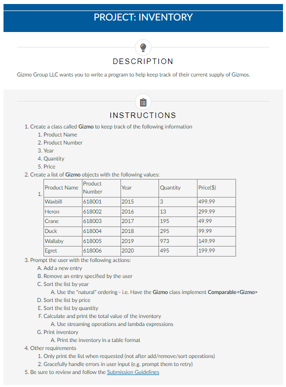 Solved 1. Create a class called Gizmo to keep track of the | Chegg.com