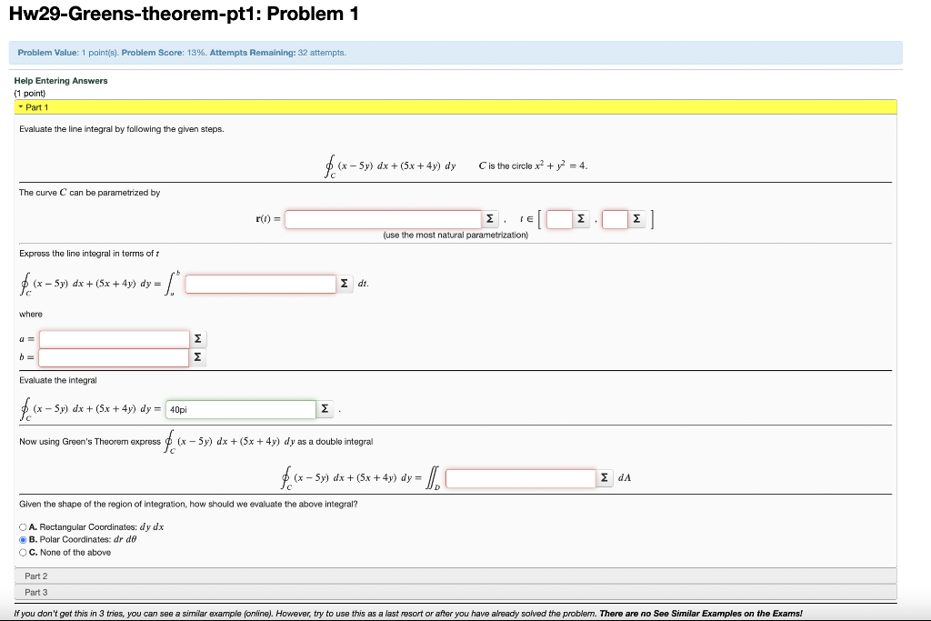 Solved Hw29-Greens-theorem-pt1: Problem 1 Problem Value: 1 | Chegg.com