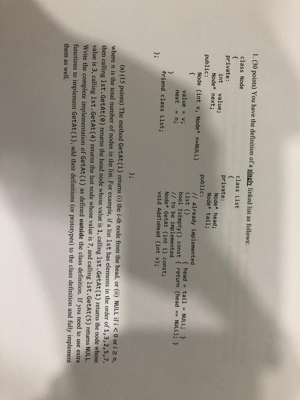 Solved 1. (30 points) You have the definition of a singly | Chegg.com