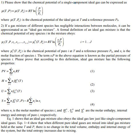 Solved l) Please show that the chemical potential of a | Chegg.com
