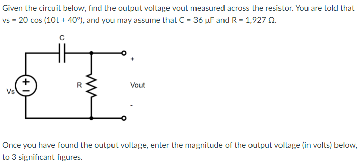 Solved Given the circuit below, find the output voltage vout | Chegg.com