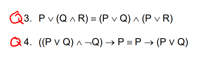 Solved Q3. Pv (QAR) = (P v Q) ^ (P v R) Q4. ((P VQ) A-Q) → | Chegg.com