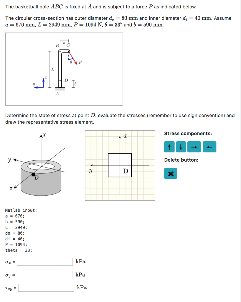 Solved The basketball pole ABC is fixed at A and is subject | Chegg.com