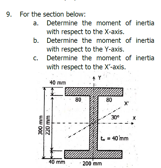 Solved 9. For the section below: a. Determine the moment of | Chegg.com
