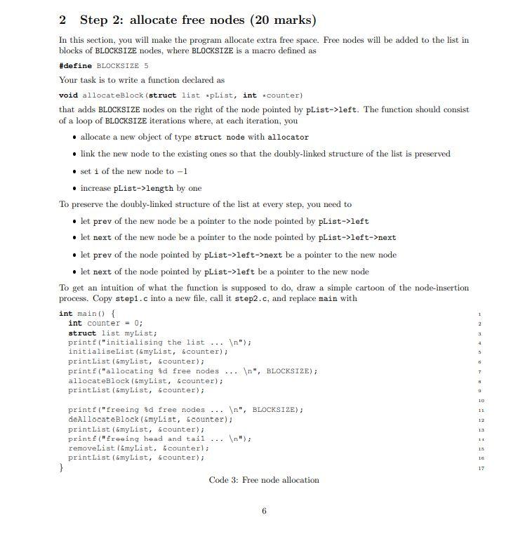 2 Step 2: allocate free nodes (20 marks) In this | Chegg.com