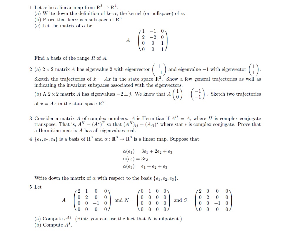 Solved 1 ﻿Let αbe ﻿a linear map from R3→R4.(a) ﻿Write down | Chegg.com