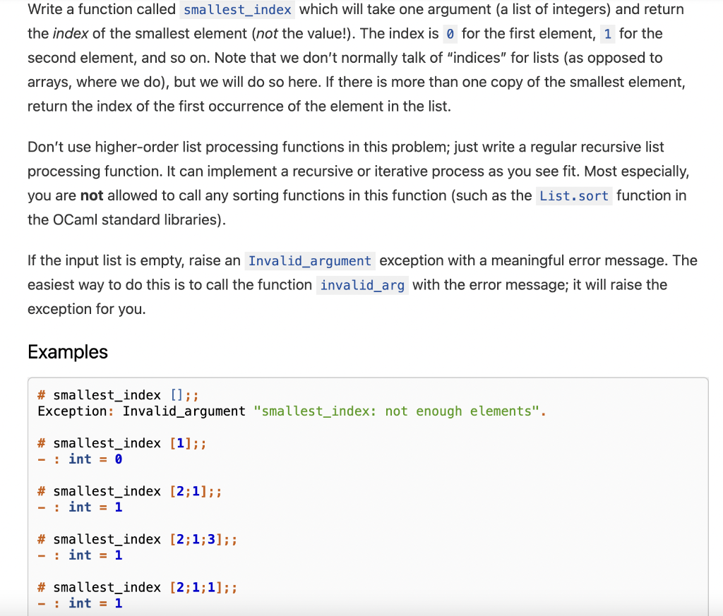 Solved Write a function called smallest_index which will | Chegg.com