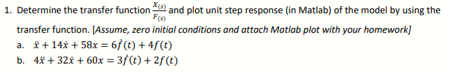 Solved 1. Determine the transfer function and plot unit step | Chegg.com
