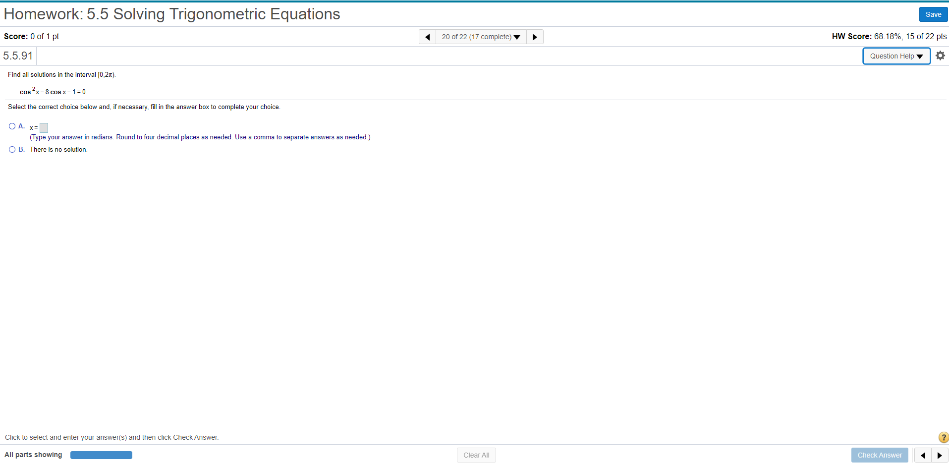 Solved Homework: 5.5 Solving Trigonometric Equations Save | Chegg.com