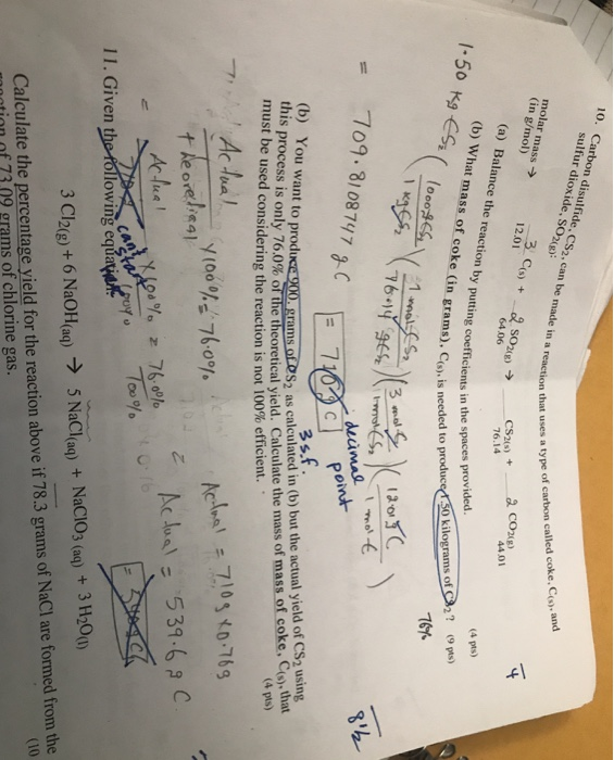 Solved 10. Carbon disulfide, CS2.can be made in sulfur | Chegg.com