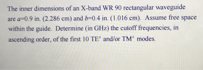 Solved The inner dimensions of an X-band WR 90 rectangular | Chegg.com