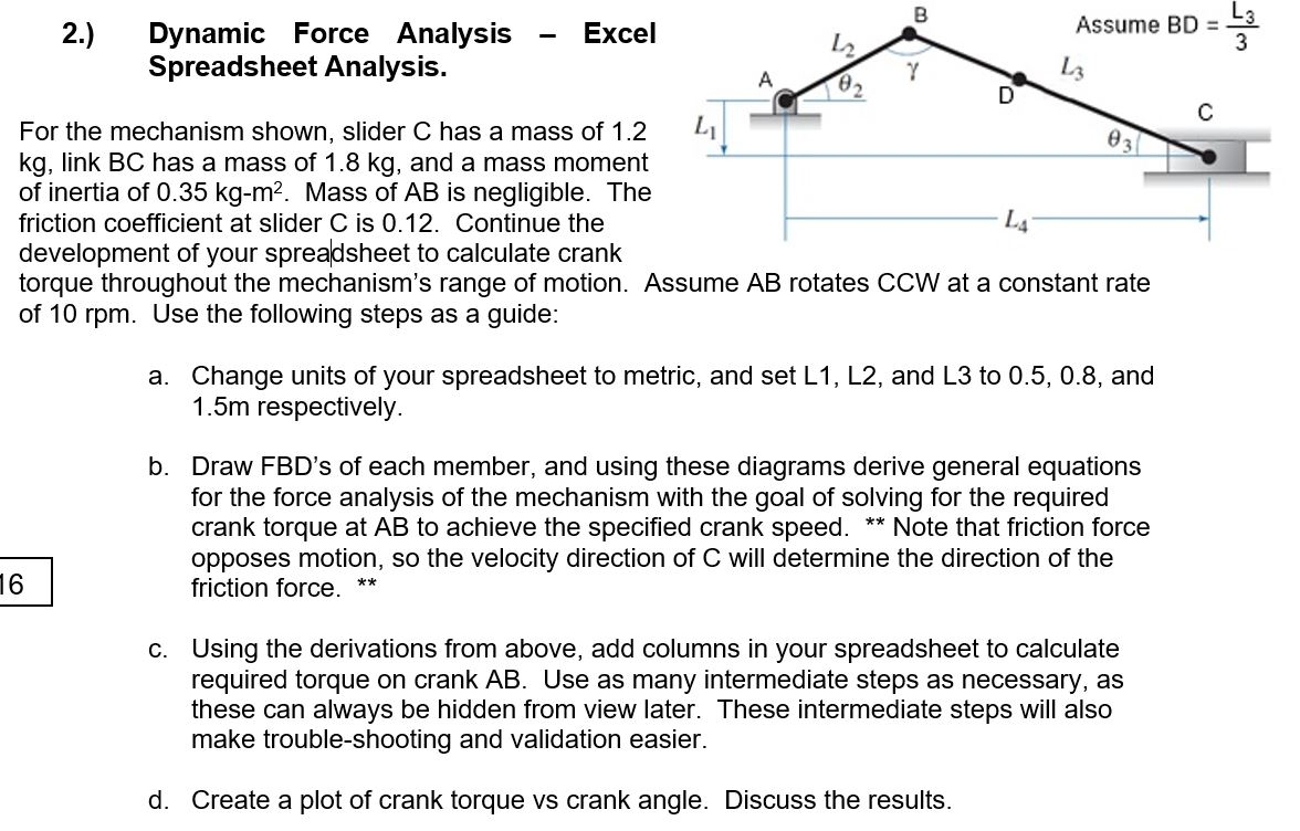 B 2.) Assume BD = Excel Dynamic Force Analysis | Chegg.com