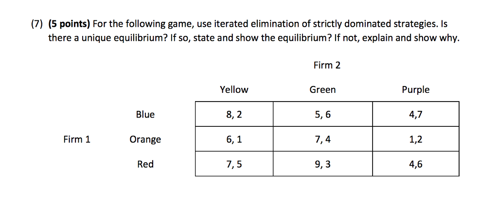 Solved (7) (5 points) For the following game, use iterated | Chegg.com
