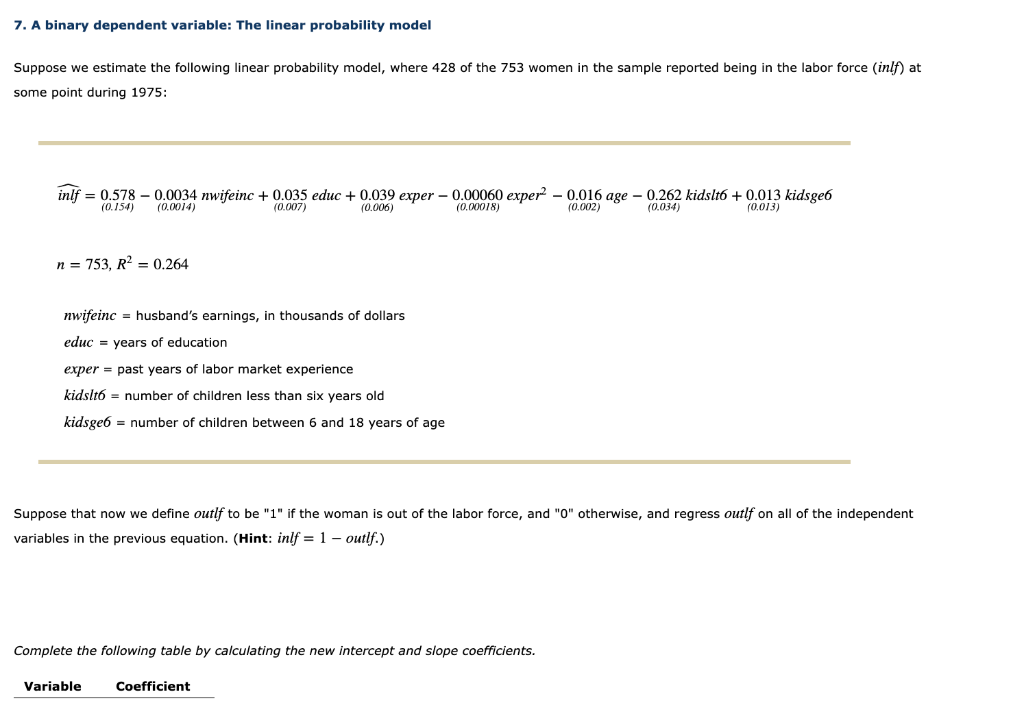 Solved 7 A Binary Dependent Variable The Linear 