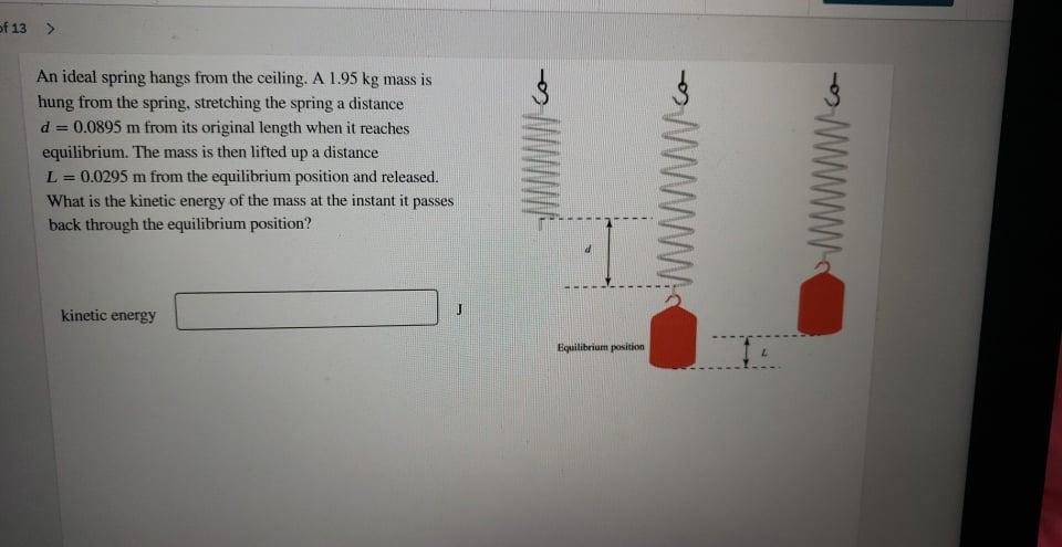 Solved of 13 > An ideal spring hangs from the ceiling. A | Chegg.com