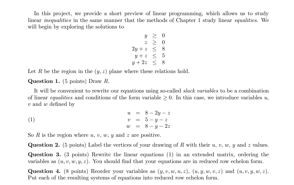 Solved In this project, we provide a short preview of linear | Chegg.com