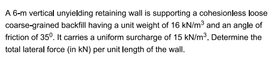 Solved A 6-m vertical unyielding retaining wall is | Chegg.com