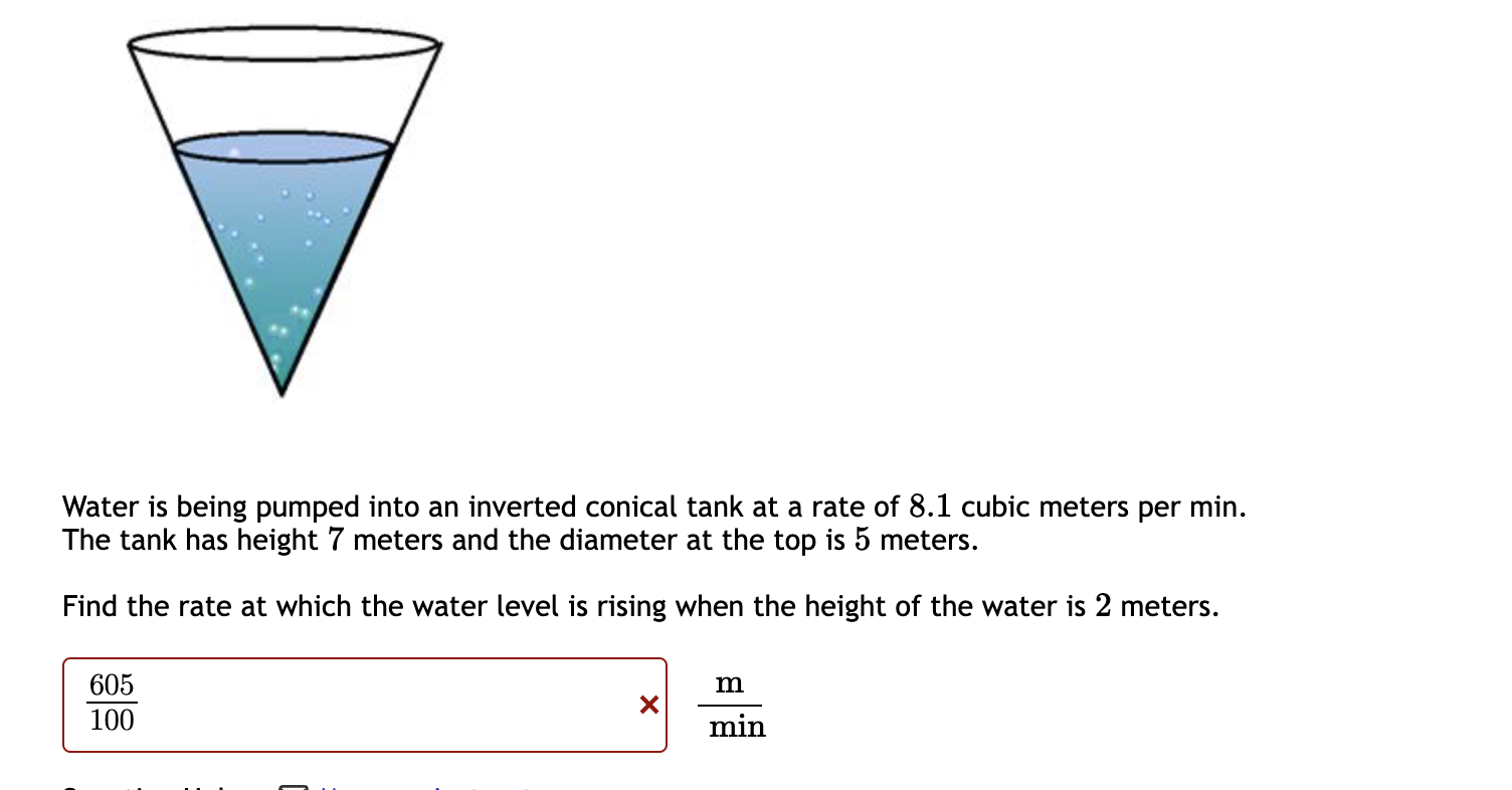 Solved Water is being pumped into an inverted conical tank | Chegg.com