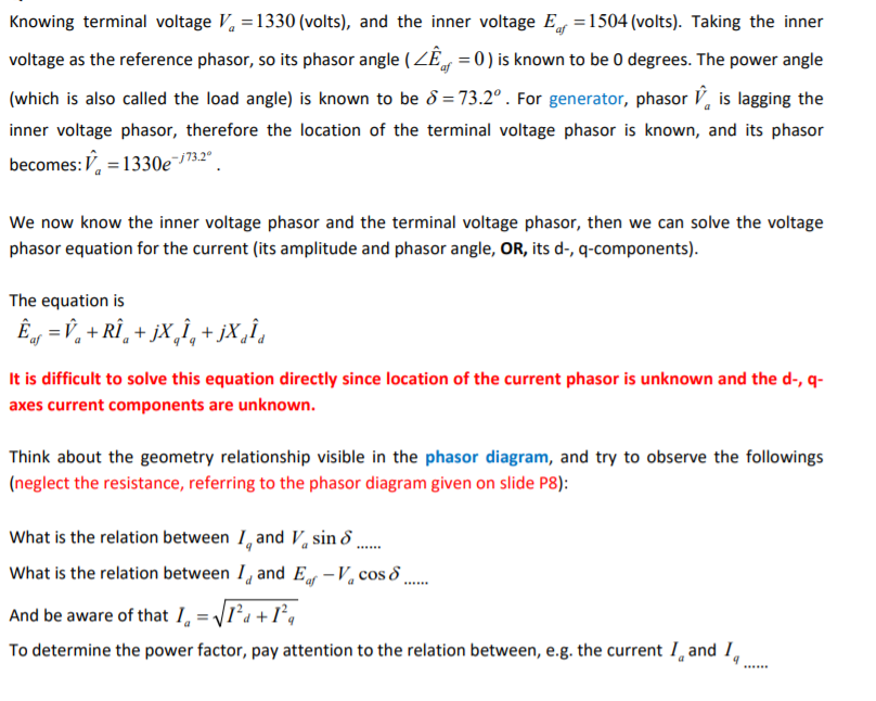 Solved In the example, the calculated power angle (which | Chegg.com