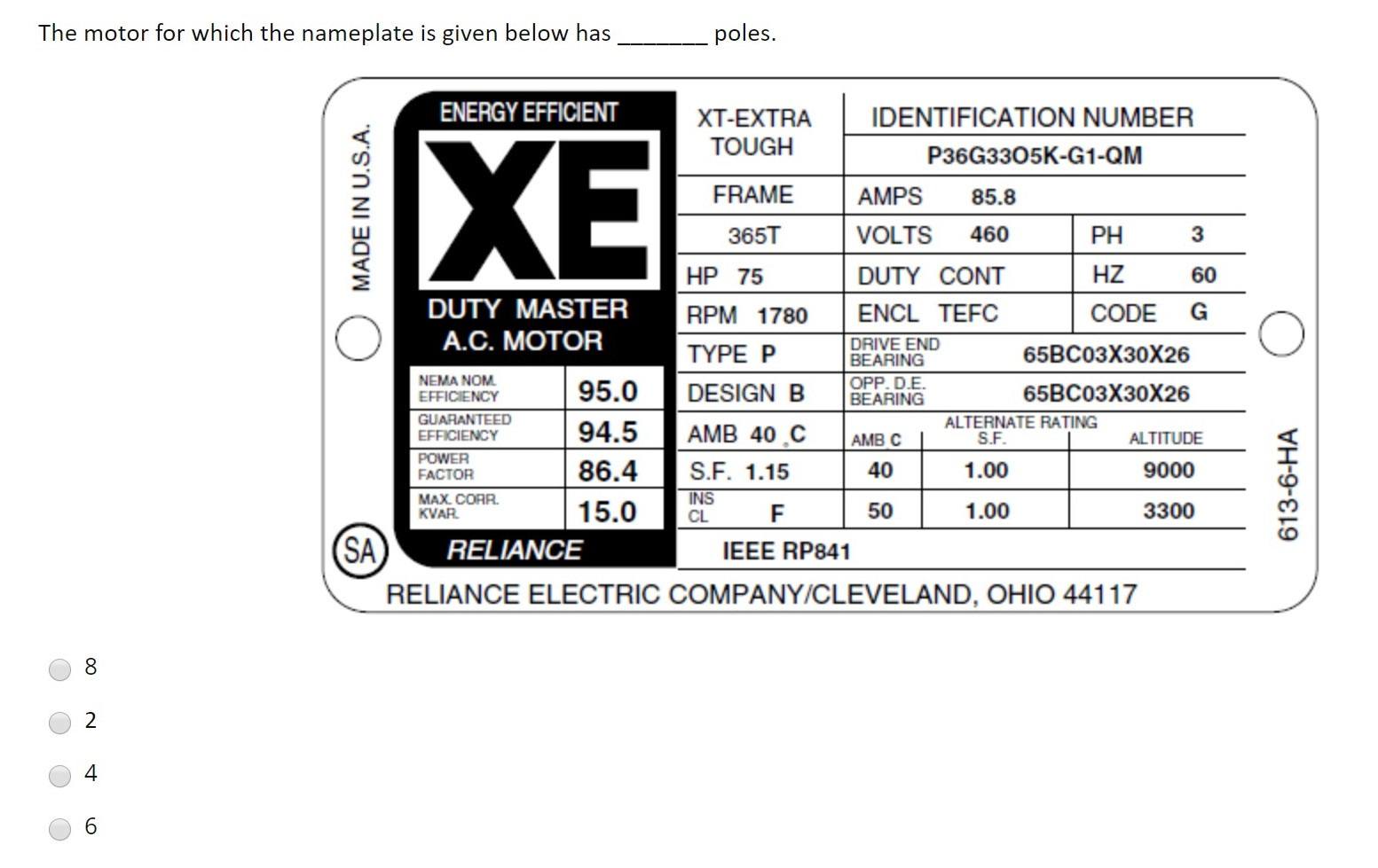 Solved In the motor nameplate shown on the following figure, | Chegg.com