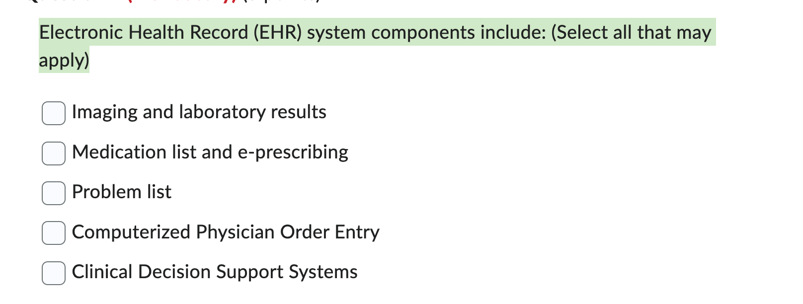 Solved Electronic Health Record (EHR) system components | Chegg.com
