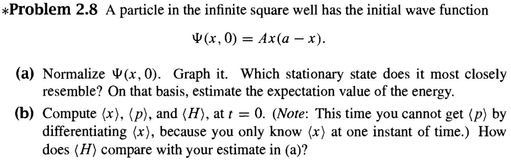 Solved *Problem 2.8 A particle in the infinite square well | Chegg.com