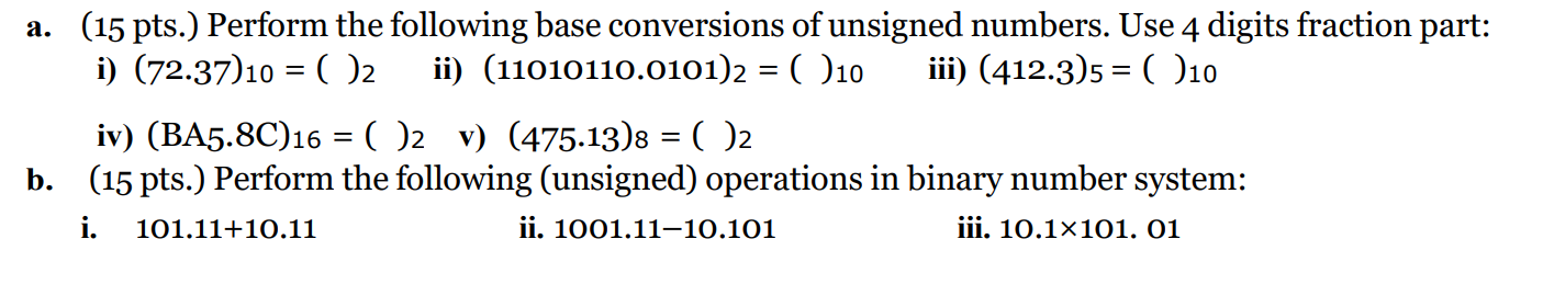 Solved a. (15 ﻿pts.) ﻿Perform the following base conversions | Chegg.com