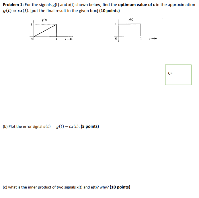 Solved Problem 1: For the signals g(t) and x(t) shown below, | Chegg.com